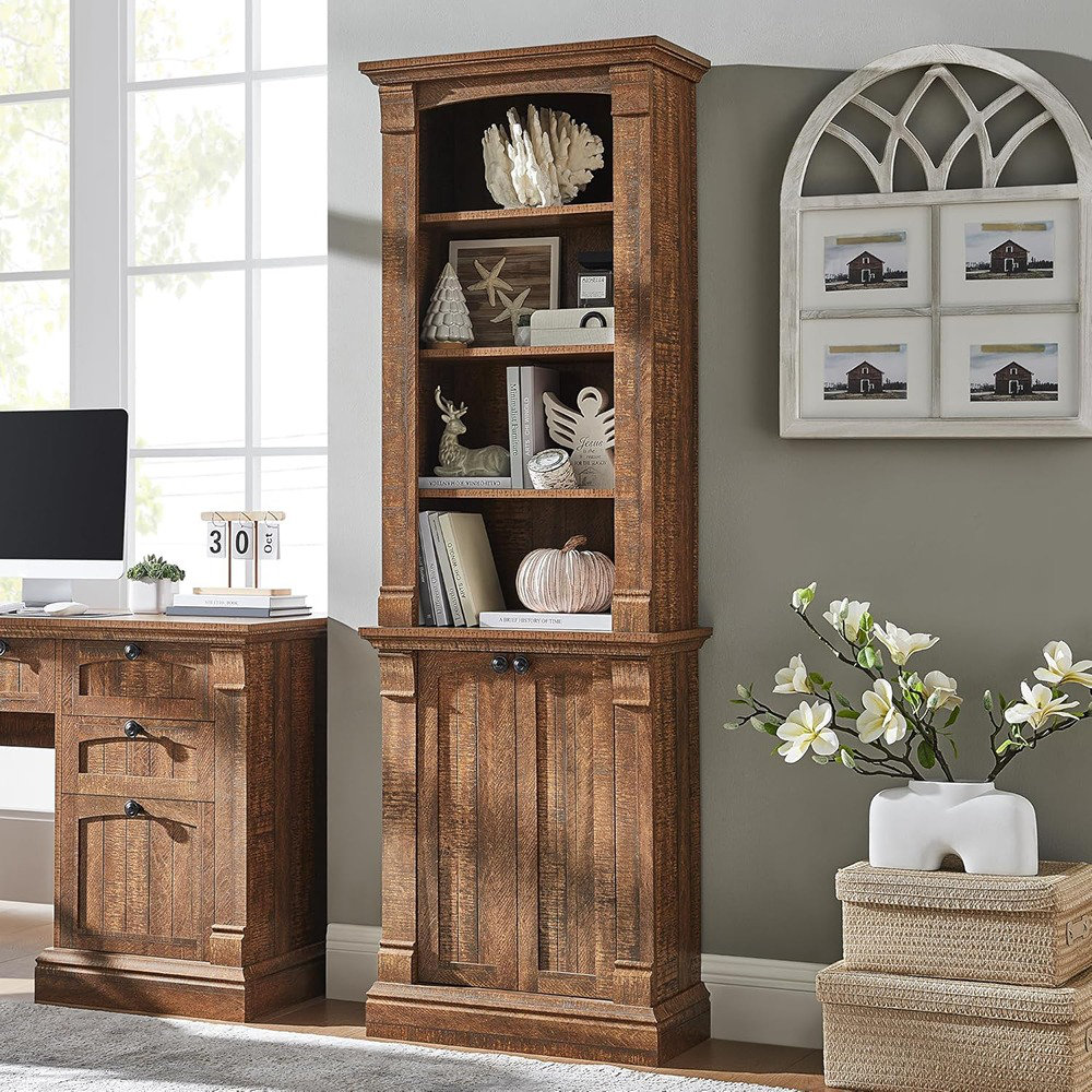 Millwood Pines Farmhouse Storage Bookcase,72" Tall Bookcase With 4-Tier Open Adjustable Shelves ...